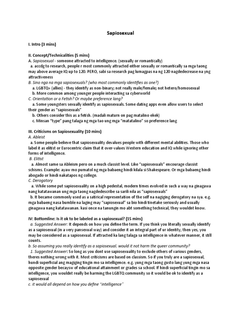 Sapiosexual: I. Intro (3 Mins) II. Concept/Technicalities (5 Mins ...