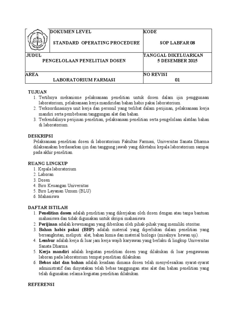 SOP Penelitian Sanata Darma | PDF