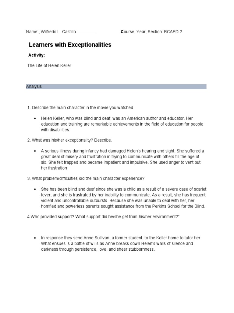 Learners With Exceptionalities: Course, Year, Section: BCAED 2 | PDF ...