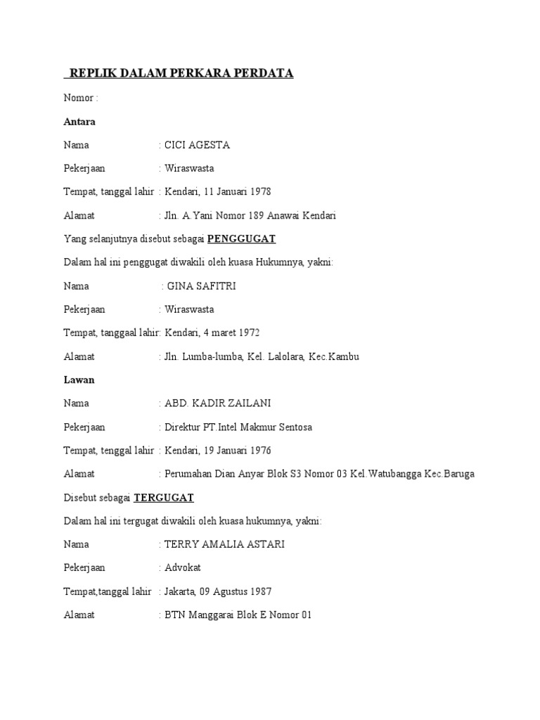 Replik Dan Duplik | PDF