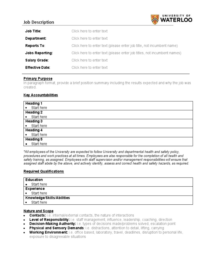 University of Waterloo Job Description-Template 2018 | PDF