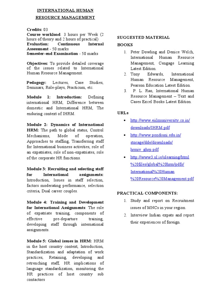 International Human Resource Management | PDF | Human Resource ...
