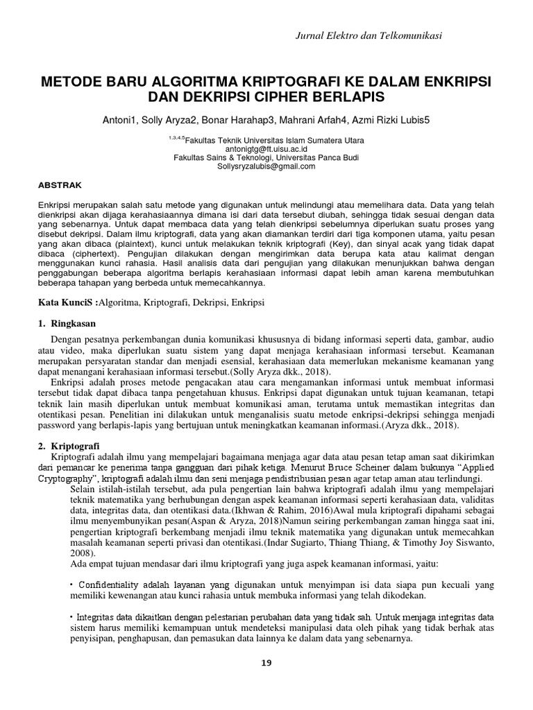 Metode Baru Algoritma Kriptografi Ke Dalam Enkripsi Dan Dekripsi Cipher ...