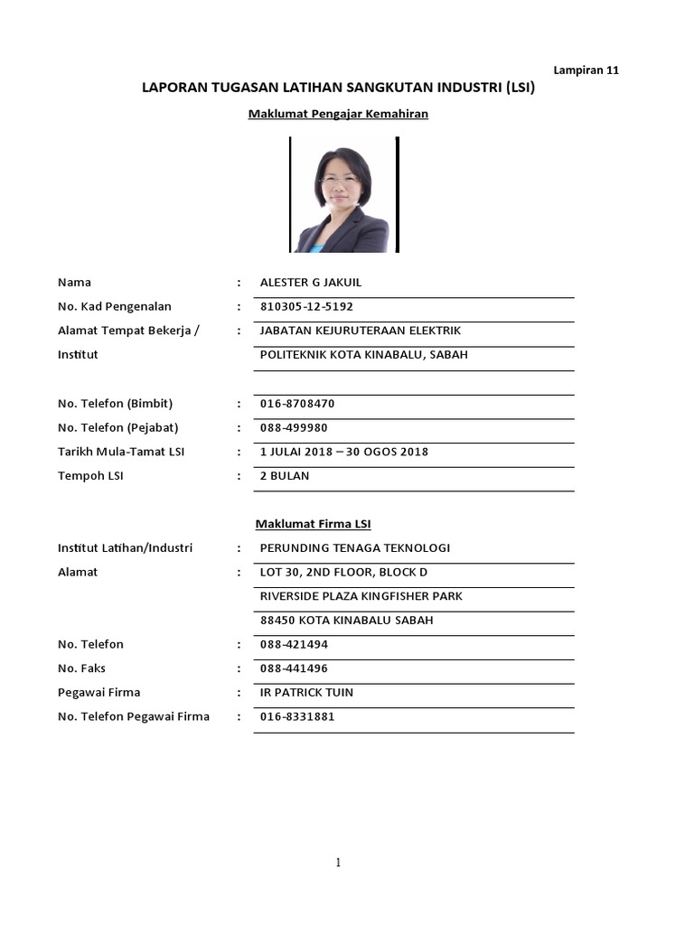 Lampiran 11 Format Laporan Tugasan LSI | PDF