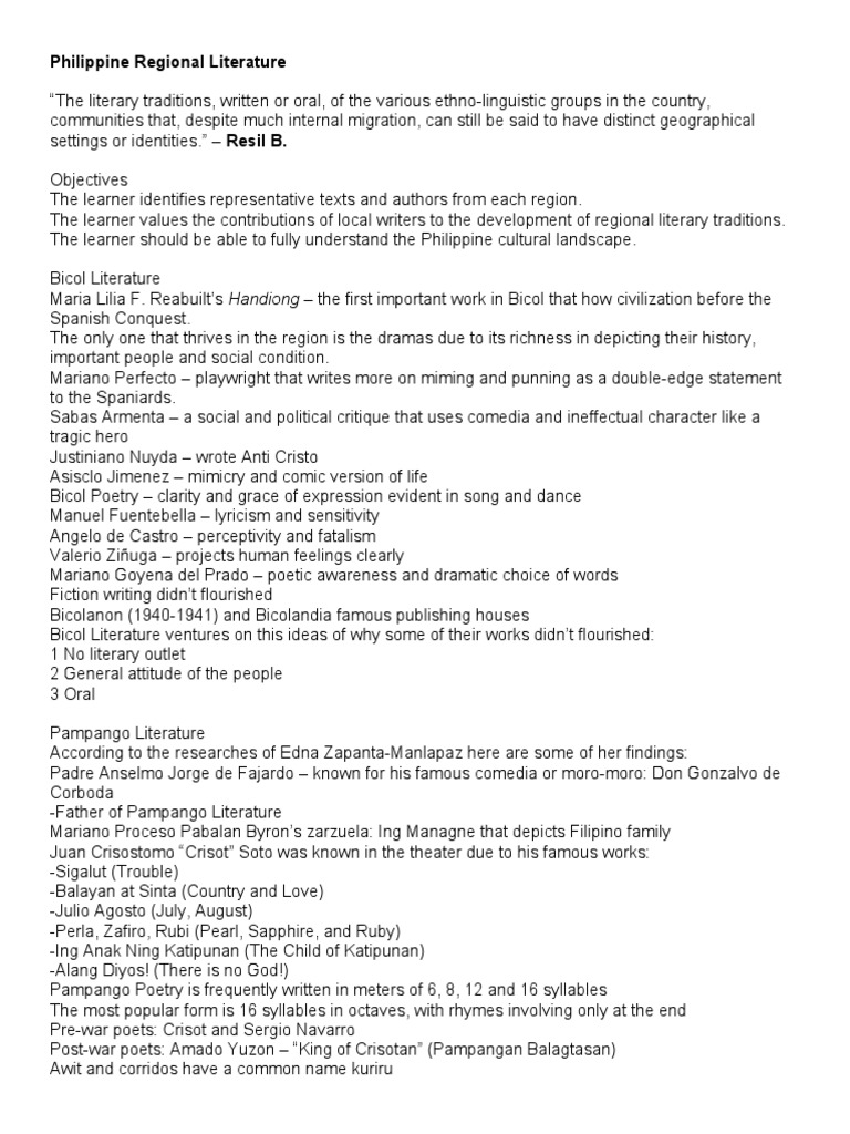 Philippine Regional Literature | PDF