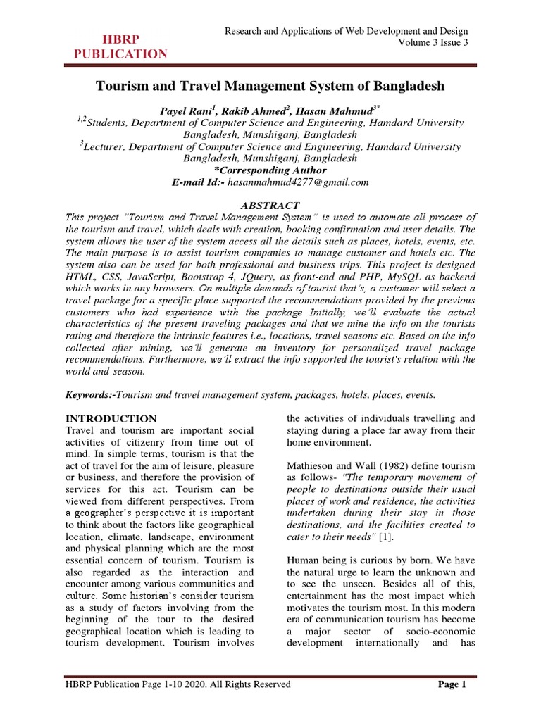 Tourism and Travel Management Formatted Paper | PDF | Tourism | Databases