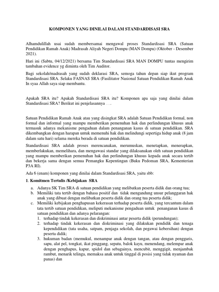 Komponen Yang Dinilai Dalam Standardisasi Sra | PDF