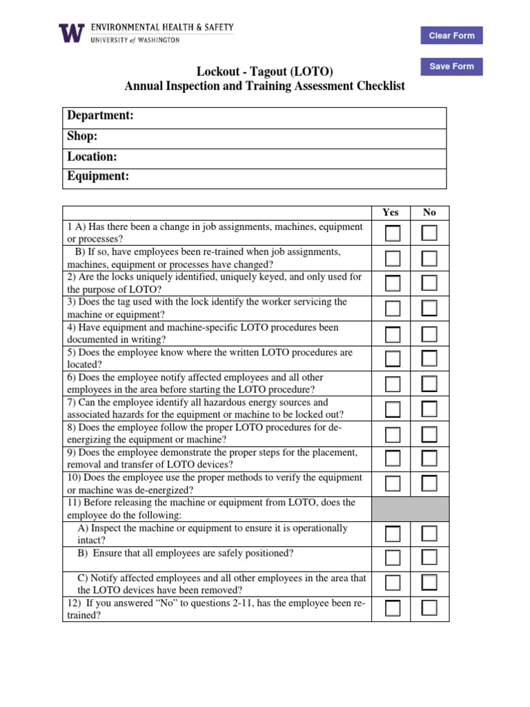 Lockout - Tagout (LOTO) Annual Inspection and Training Assessment ...