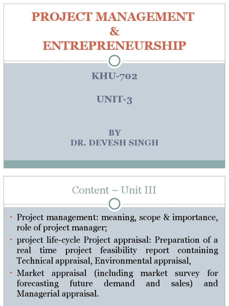 Project Management & Entrepreneurship: KHU-702 UNIT-3 | PDF | Project Management | Feasibility Study
