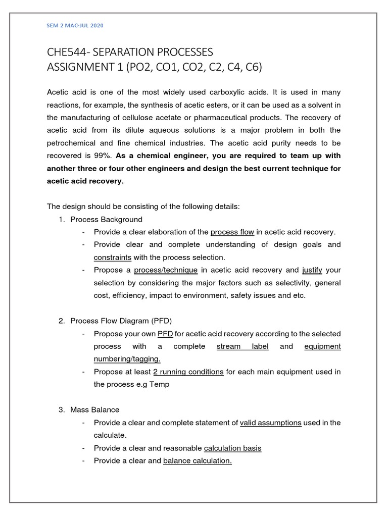 CHE544 Assignment 1 220420 | PDF | Acetic Acid | Fine Chemical