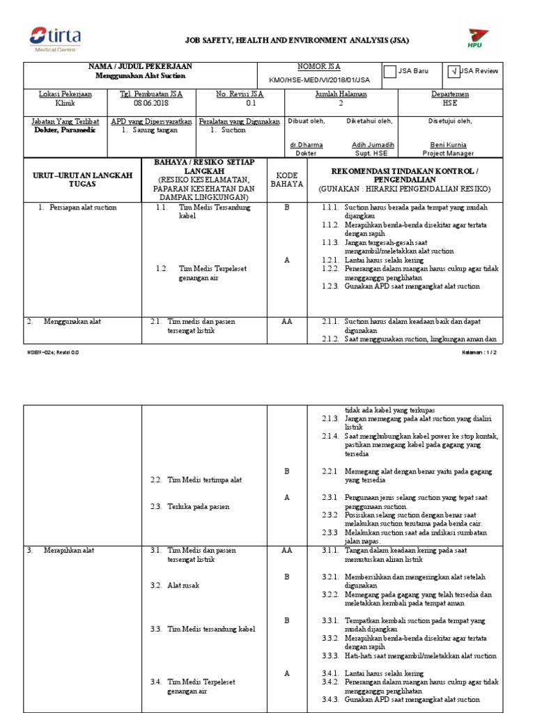 Jsa Penggunaan Suction | PDF