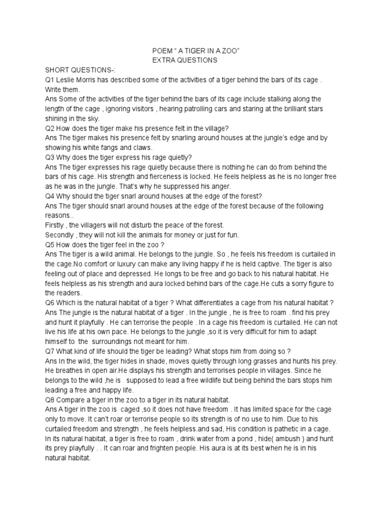 Poem " A Tiger in A Zoo" | PDF | Poetry | Tiger