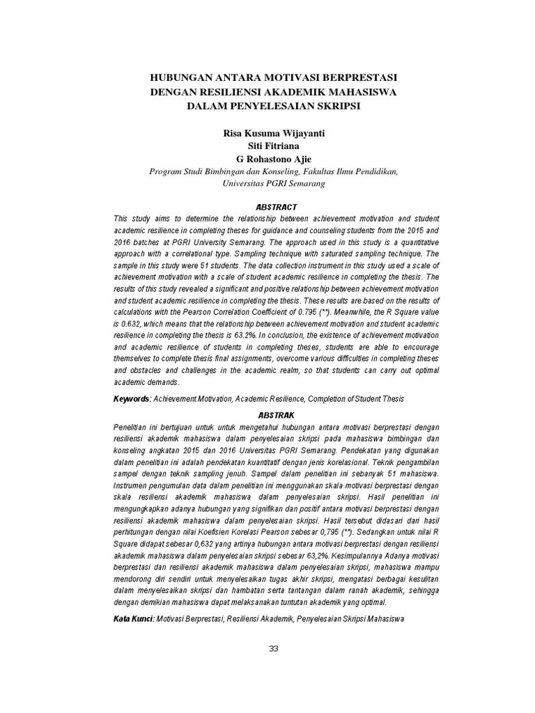 Risa Kusuma Wijayanti Hubungan Motivasi Berprestasi Dengan Resiliensi Akademik Mahasiswa Dalam ...