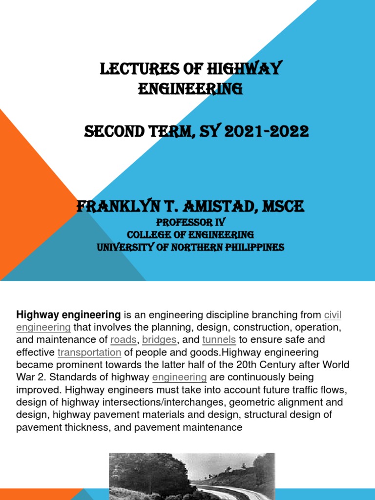 Highway Engineering Lecture Overview | PDF | Road Surface | Economic ...