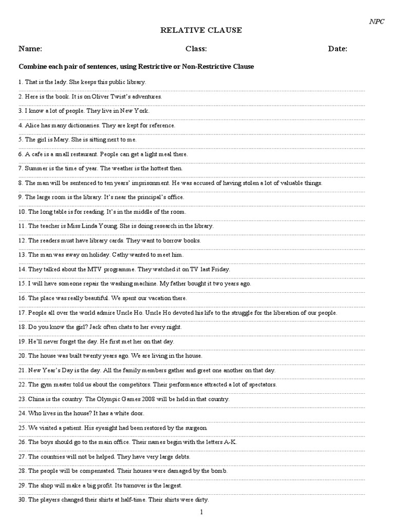 Relative Clauses - Online | PDF