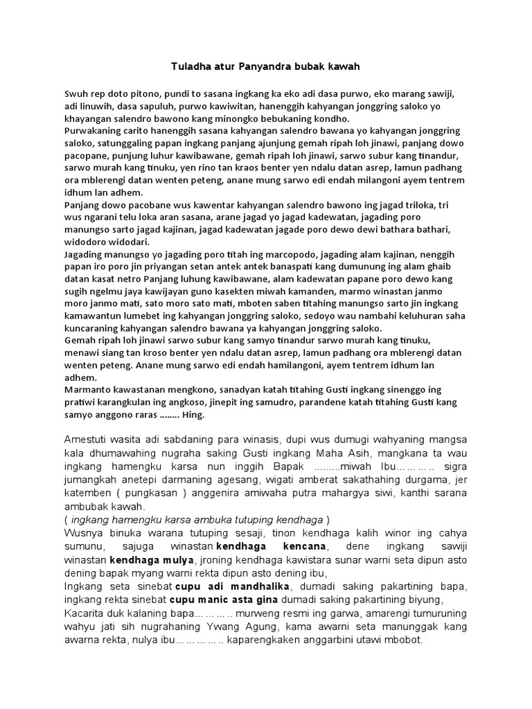 Tuladha Atur Panyandra Bubak Kawah MC MANTEN KANG IHWAN PASURUAN | PDF