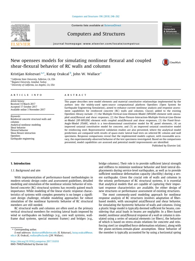 2018 - New Opensees Models For Simulating Nonlinear Flexural and ...