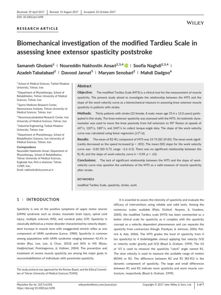 Biomechanical Investigation of The Modified Tardieu Scale in Assessing ...