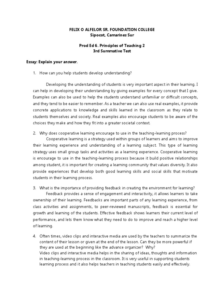 Felix O Alfelor Sr. Foundation College Sipocot, Camarines Sur Prod Ed 6 ...