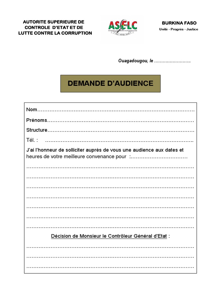 Fiche de Demande Audience-ASCE-LC | PDF