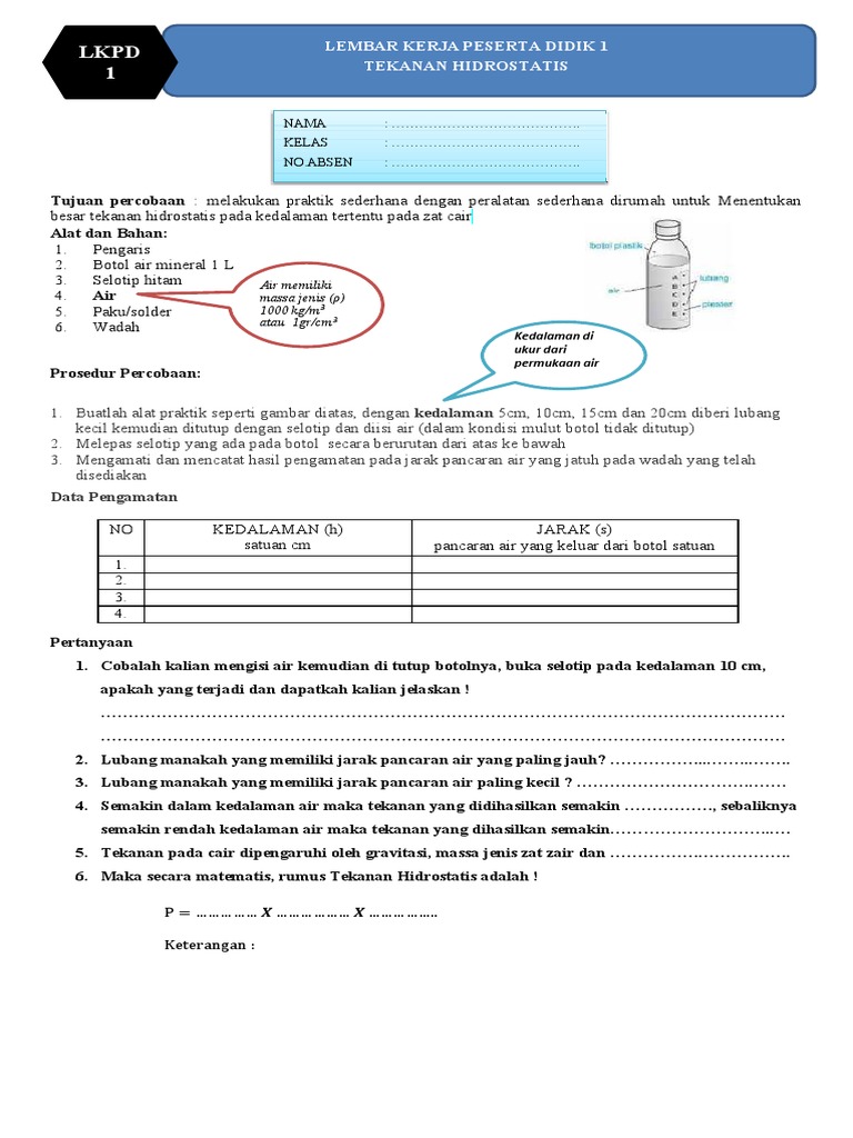 LKPD 1. Tekanan Hidrostatis | PDF