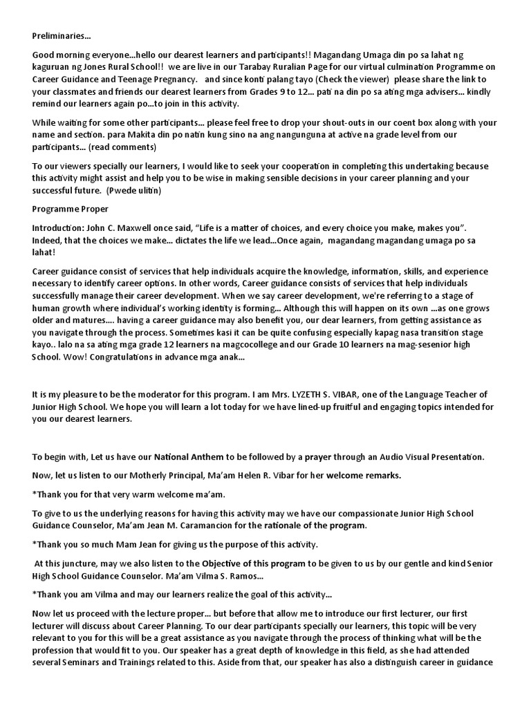 Script Carrer Guidance | PDF | Behavior Modification | Cognition