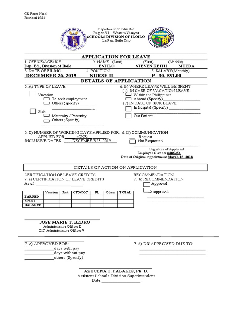 Leave Form Sample Deped | PDF | Public Services | Health Sciences