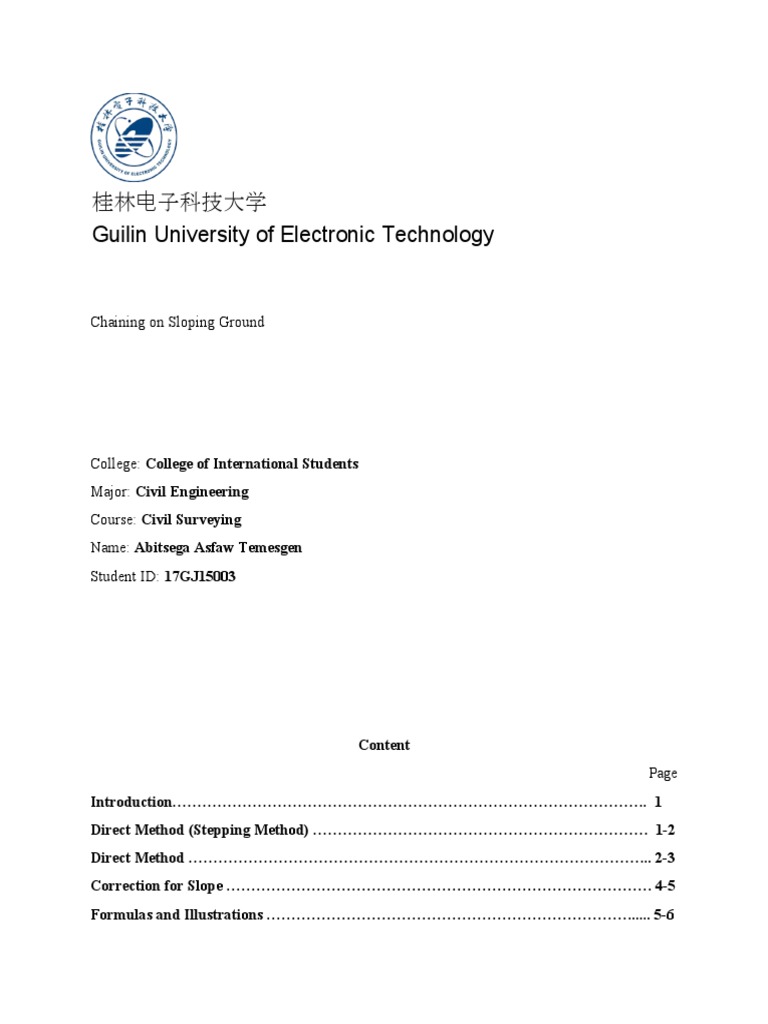Chaining On Sloping Ground (Content) | PDF | Slope | Surveying