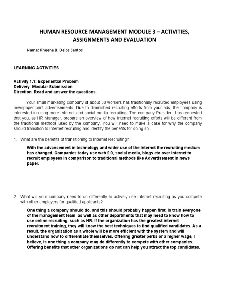 HRM Module 3 - Activities, Assignments and Ev | PDF | Performance ...