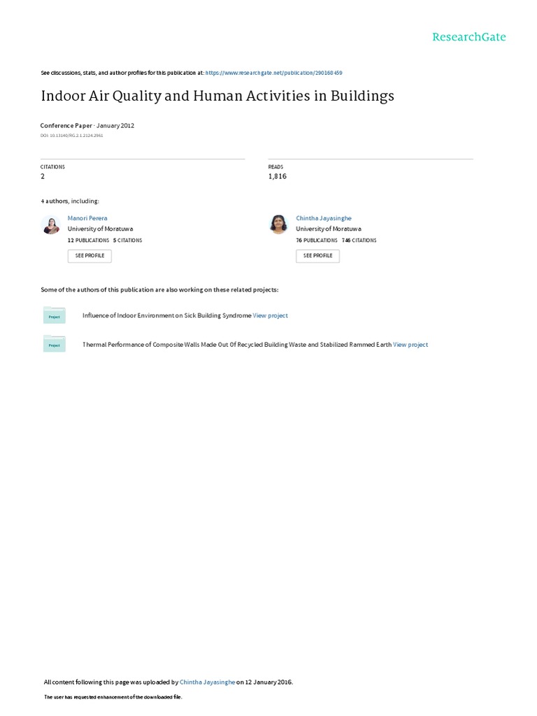 Indoor Air Quality and Human Activities in Buildings: January 2012 ...