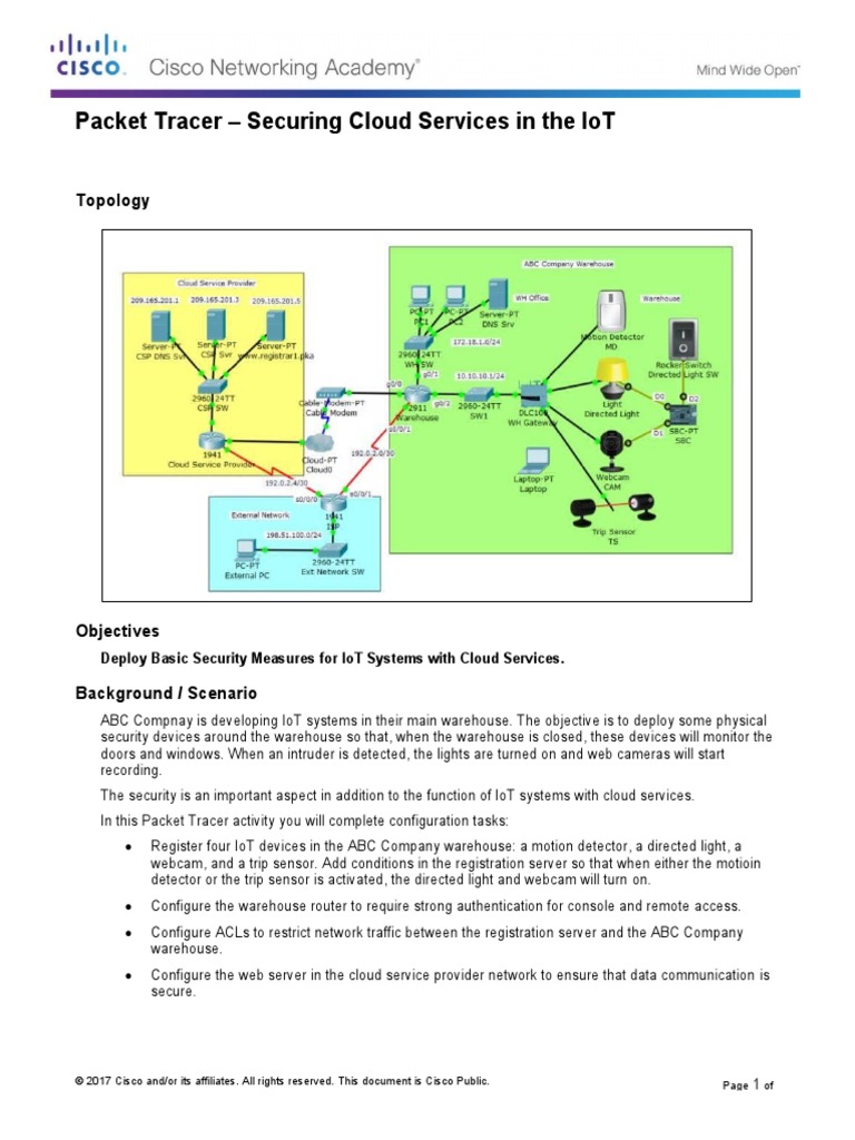 4.2.3.3 Packet Tracer - Securing Cloud Services in The IoT | PDF ...