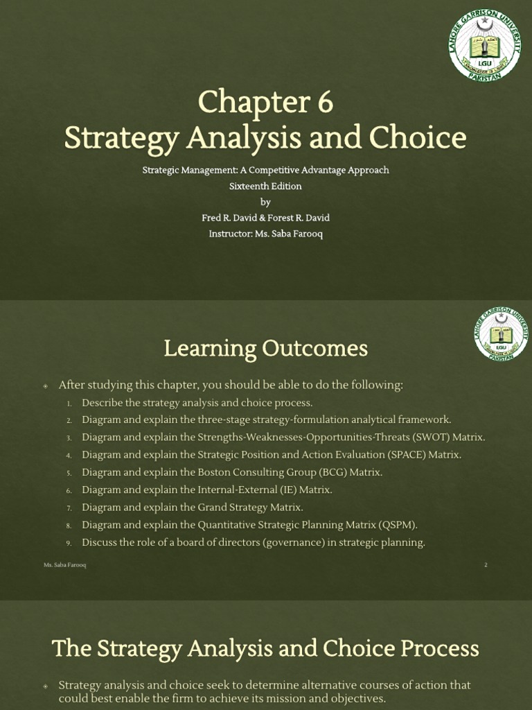 Chapter 6 - Strategy Analysis and Choice | PDF | Swot Analysis ...