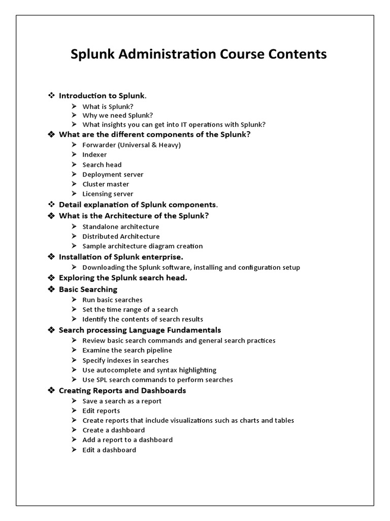 Splunk Admin Course Contents | PDF | Command Line Interface | Hypertext Transfer Protocol