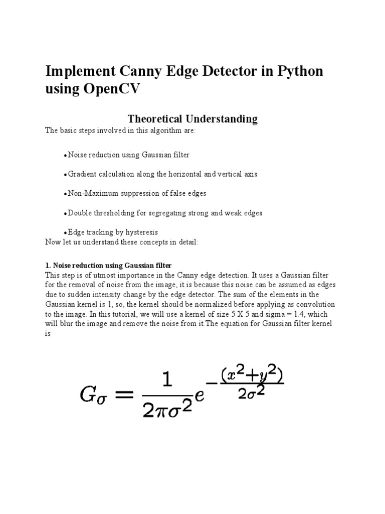 Implement Canny Edge Detector In Python Using Opencv Pdf Signal Processing Algorithms