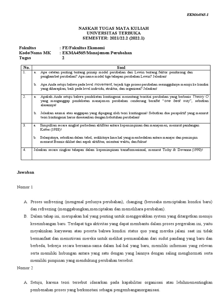 TMK 2 EKMA4565 Manajemen Perubahan | PDF