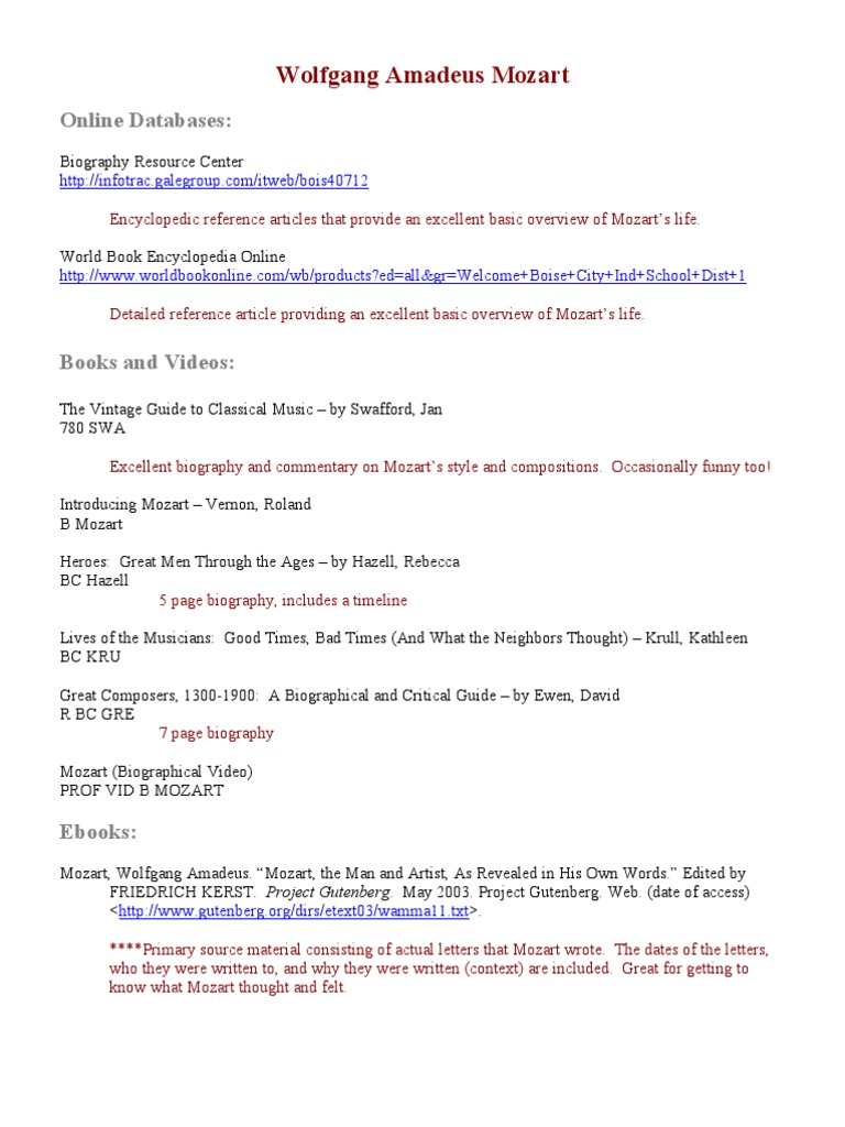 Wolfgang Amadeus Mozart: Online Databases | PDF | Wolfgang Amadeus ...