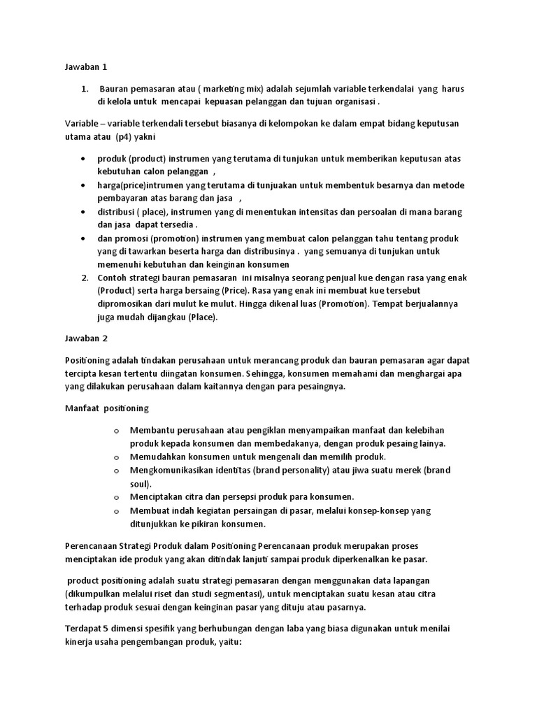 Jawaban UAS Manajemen Pemasaran | PDF