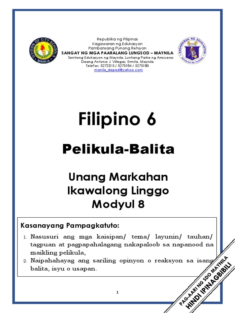 FILIPINO 6 - Q1 - Mod8 | PDF