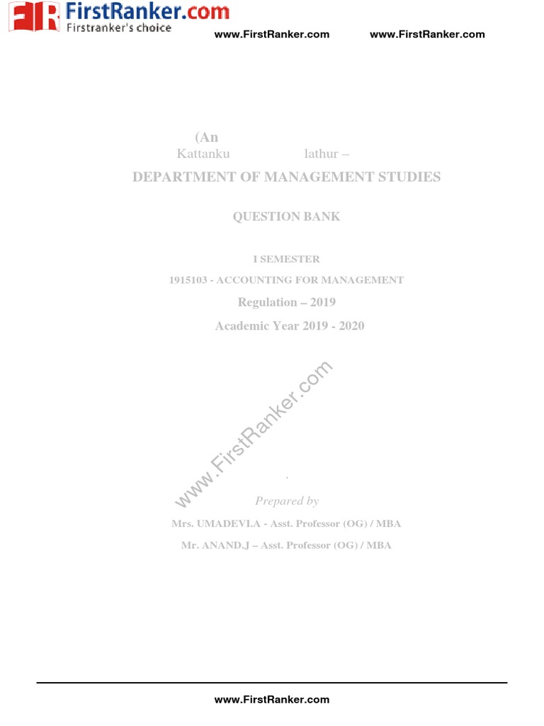 Accounts Question Bank From Unit 1 To 5 | PDF | Debits And Credits ...