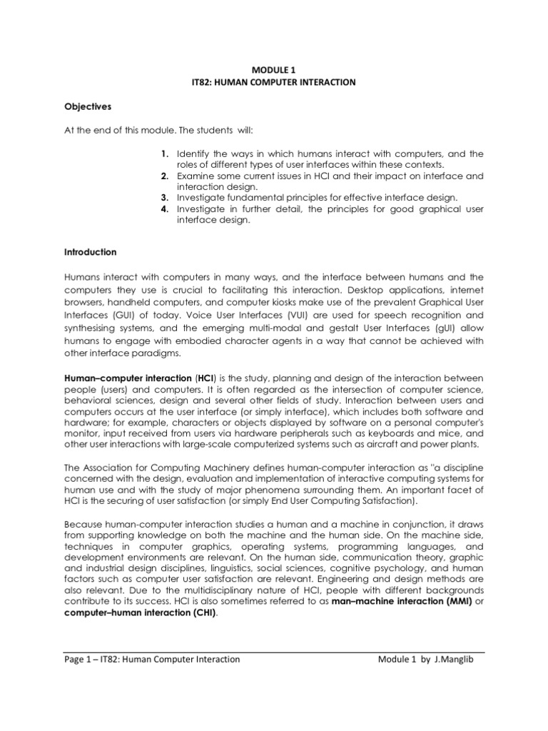 HCI Lecture Module 1 | PDF | Human–Computer Interaction | Graphical ...