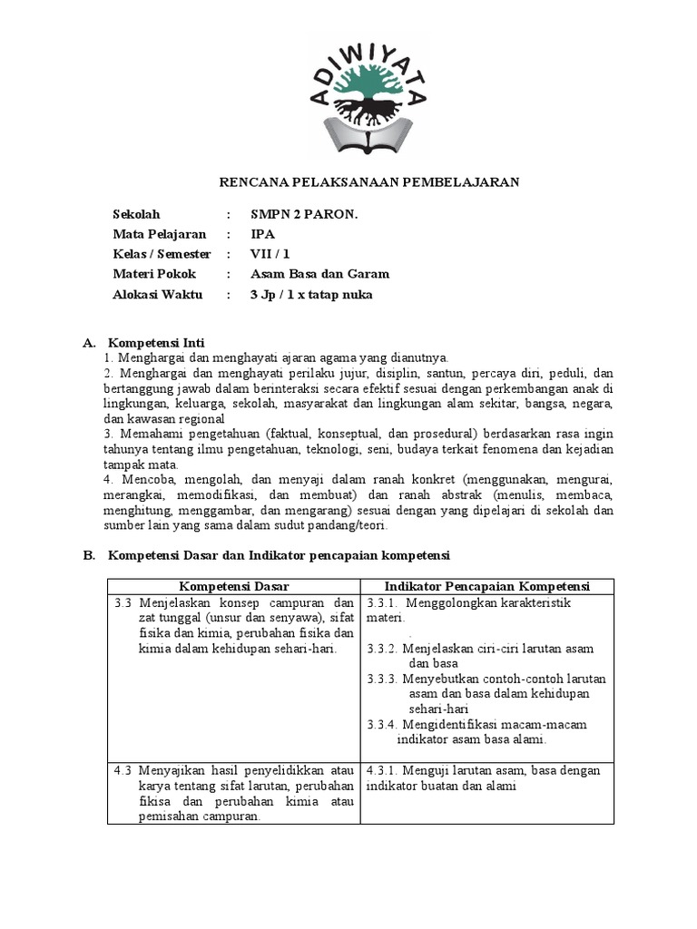 RPP Asam Basa Garam | PDF