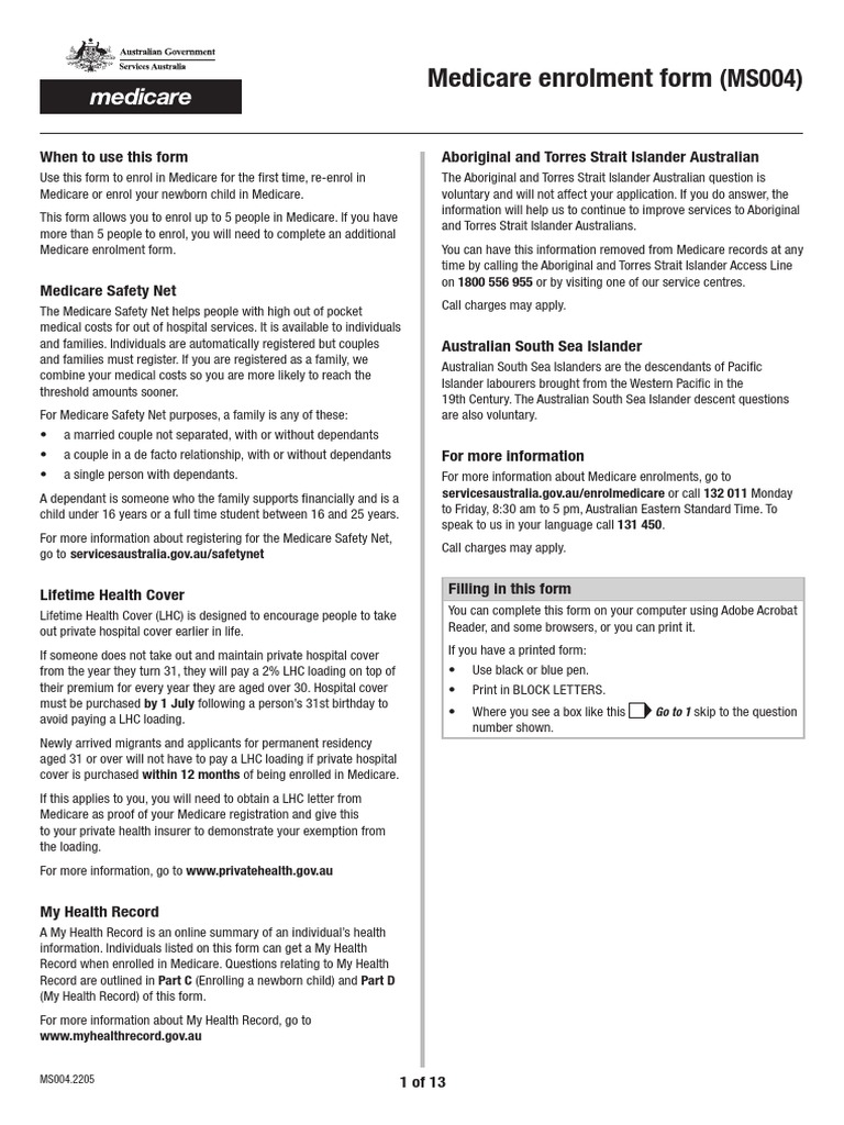 Medicare Enrolment Form: When To Use This Form Aboriginal and Torres ...