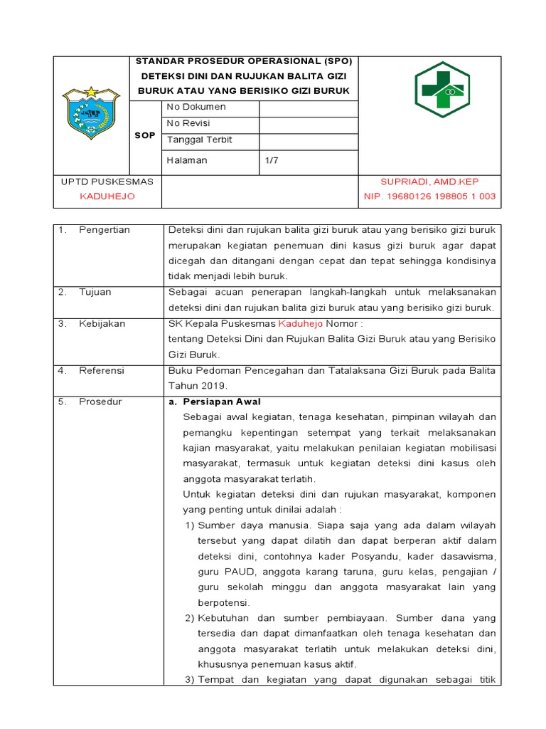 SPO Deteksi Dini Dan Rujukan Balita Gizi Buruk Atau Yang Berisiko Gizi Buruk | PDF
