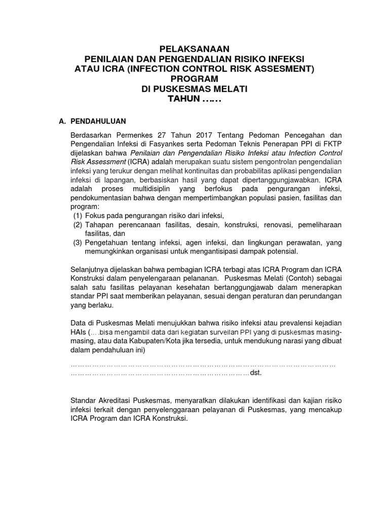 Pelaksanaan Penilaian Dan Pengendalian Risiko Infeksi Atau Icra ...