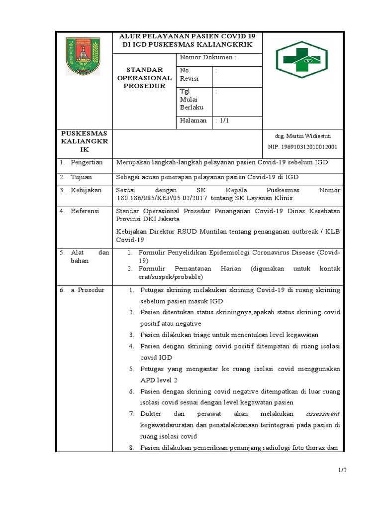 SOP Alur Pelayanan Covid Di Igd | PDF