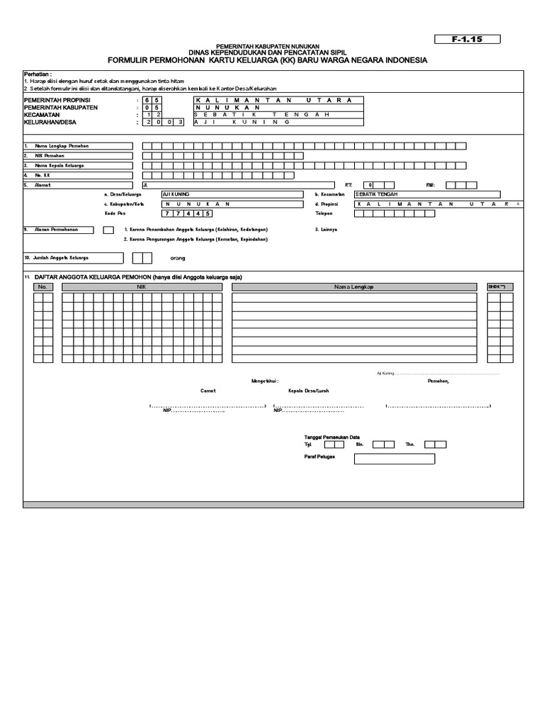 Formulir Permohonan KK Baru | PDF