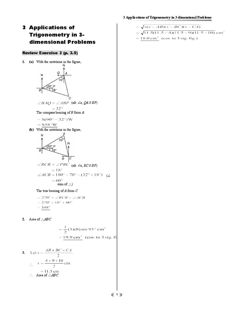 3 Applications of Trigonometry in 3-Dimensional Problems: Review Exercise 3 (P. 3.5) | PDF ...