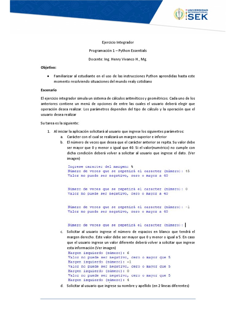 Ejercicio Integrador 1 (Print, Condicional, Bucle While) | Descargar ...