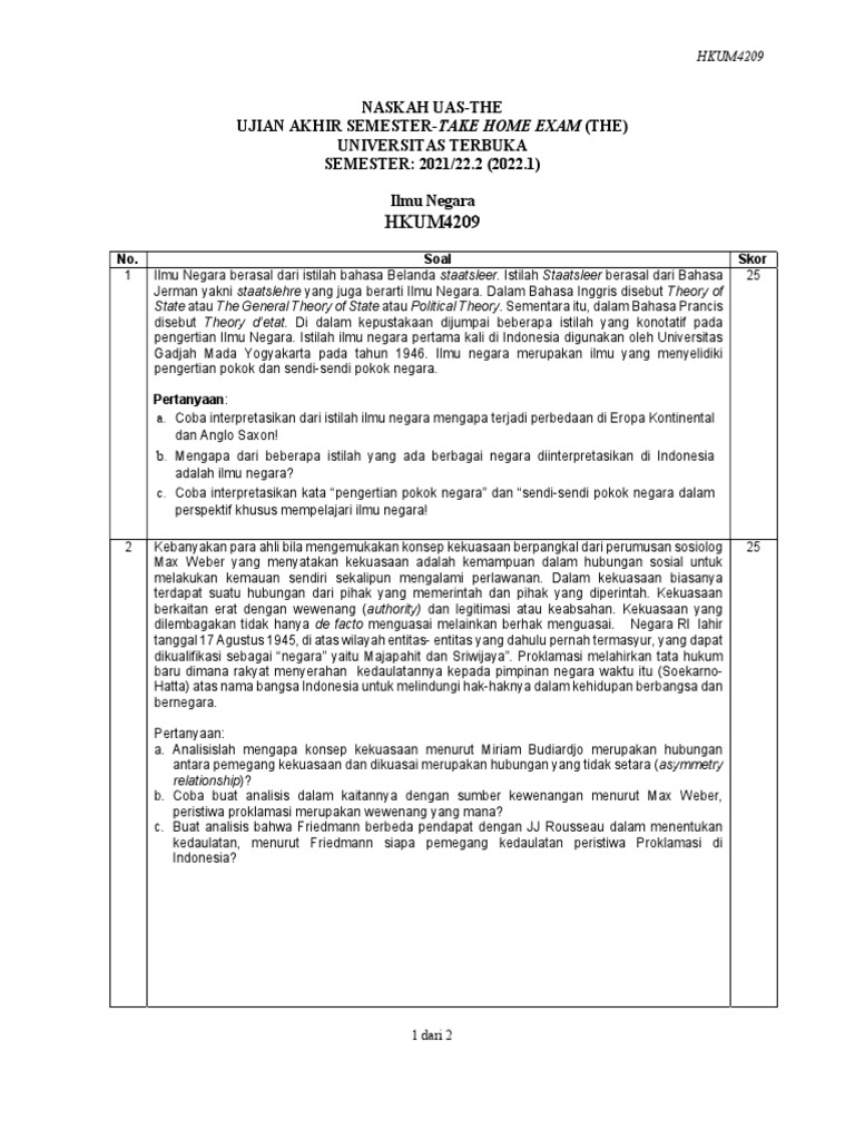 Naskah HKUM4209 The 1 | PDF | Politik | Ilmu Sosial