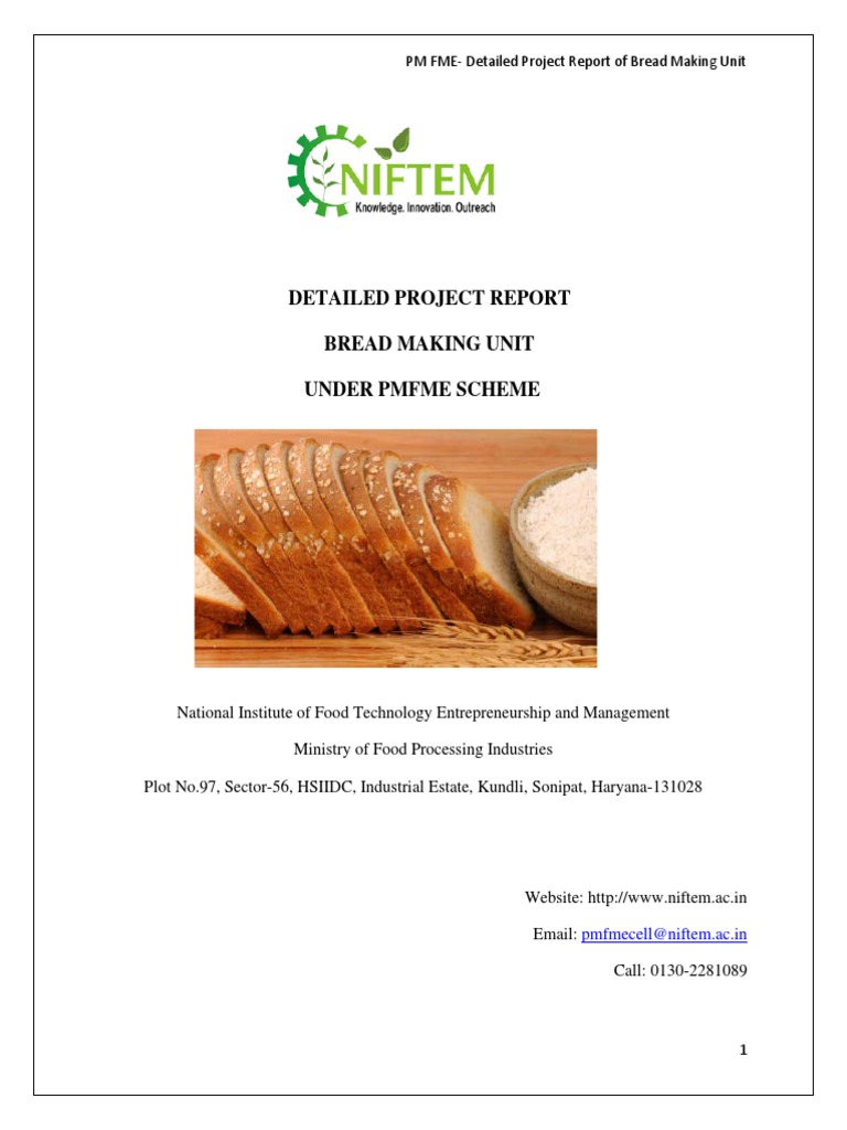 Detailed Project Report Bread Making Unit Under Pmfme Scheme | PDF ...